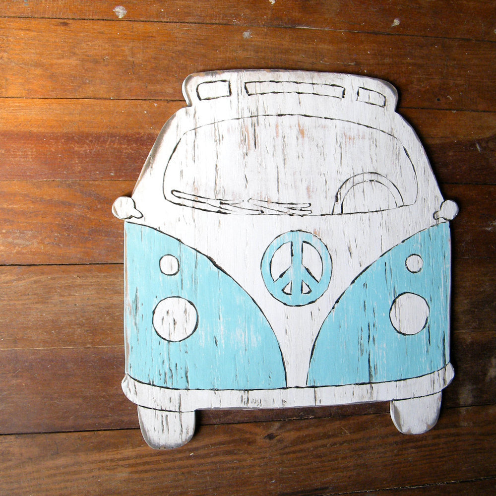 VW Wooden Peace Bus Wall Art | Home Decor For Beach House– Haven America